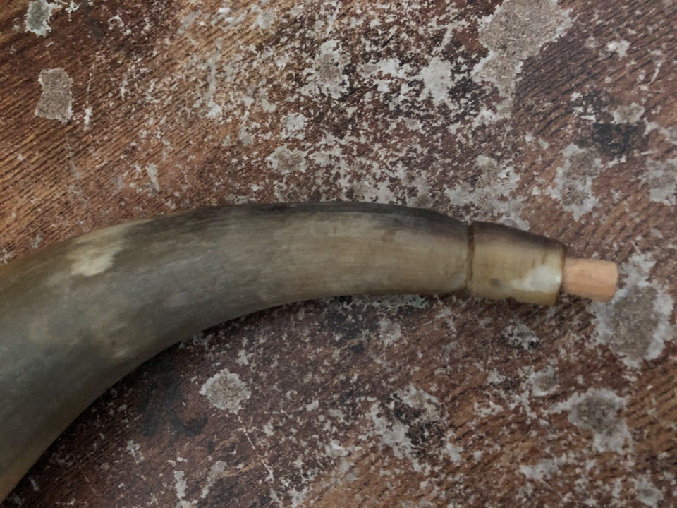 Vintage Antique BLACK POWDER HORN carved Wood Ends early 1900's | eBay