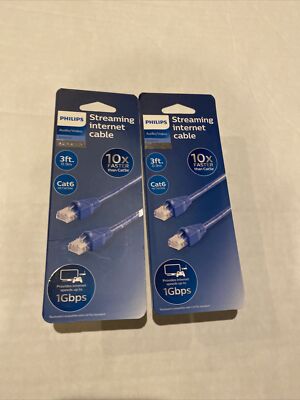 2 Philips Ethernet Networking Cable Elite Cat6, 3ft *NEW* | eBay