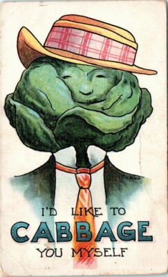 1913 Wall Artist Signed Postcard Cabbage Man Humanized Suit Hat HEAVY ...
