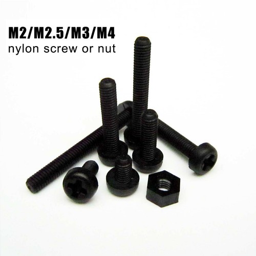 Black Plastic Nylon Cross Round Pan Phillips Head Screw Bolt Hex Nut M2 ...