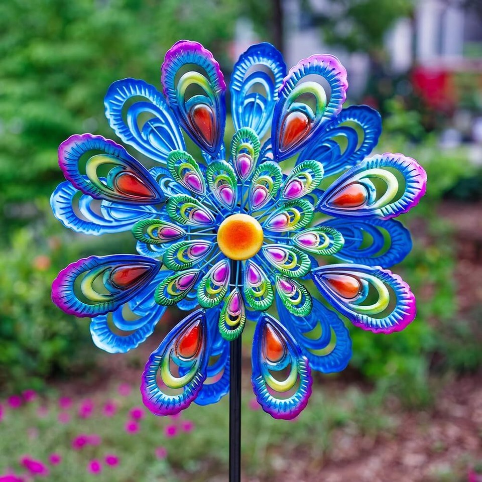 Peacock Wind Spinner Large Kinetic Outdoor Metal Windmill Yard Garden ...