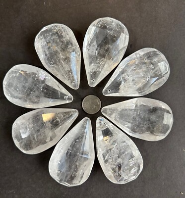Rock Crystal Chandelier Quartz Pendants Parts Prisms Full Cut Almond ...