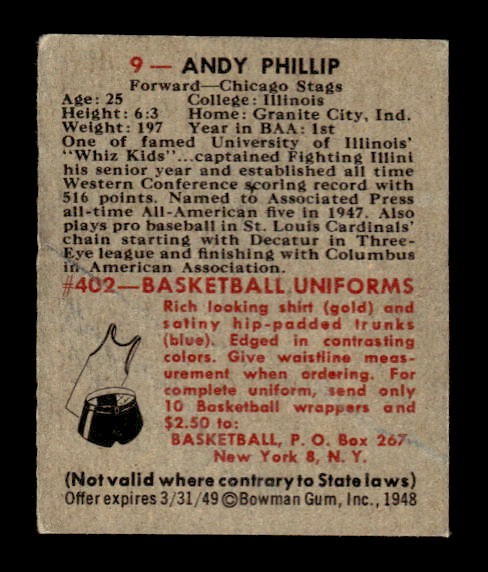 1948 Bowman #9 Andy Phillip - GOOD | eBay