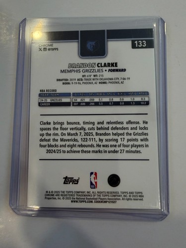 2025-26 Topps Chrome - Brandon Clarke #133 Purple Pulsar Refractor /75 ...