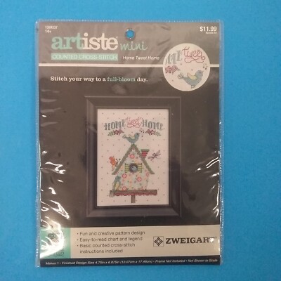 Artiste Mini Counted Cross Stitch Home Tweet Home Zweigart 4.75 x 6.875 ...