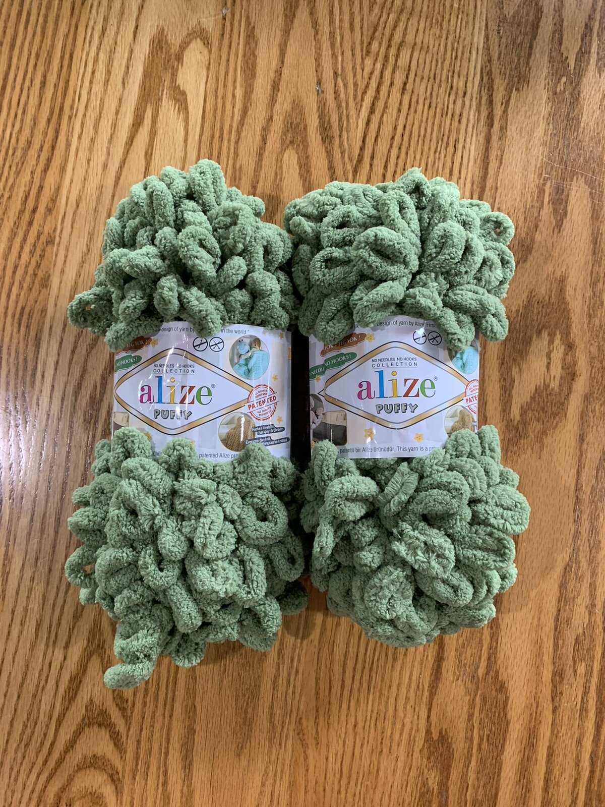 Alize Puffy Color Finger Loop Yarn 9.8yds Each Color 485-Green Lot Of 2 ...