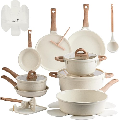 22 Pcs Pots and Pans Set Non Stick Non-Toxic Ceramic Kitchen Cookware ...