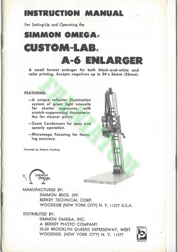 Vintage Simmon Omega A-6 Enlarger Manual | eBay