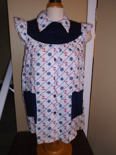 Ladies VTG 1960s Nautical Themes Loose Blouse Anchors Compasses Rope Sz ...