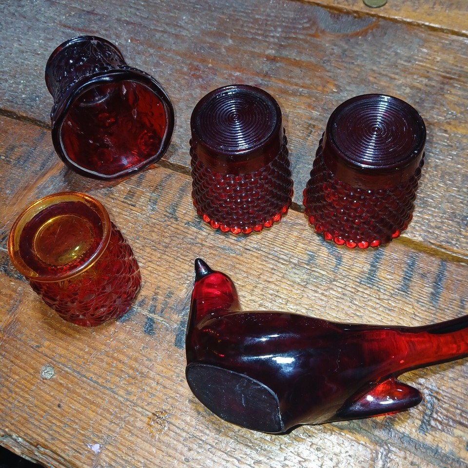 Fenton Ruby Red Cardinal, Ruby Red Fenton Toothpick Holder & 3 Candle ...