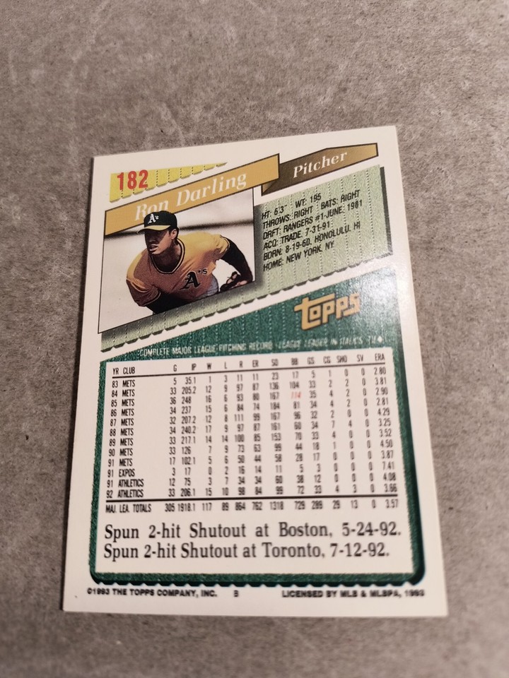 RON DARLING 1993 TOPPS GOLD #182 FREE SHIPPING | eBay