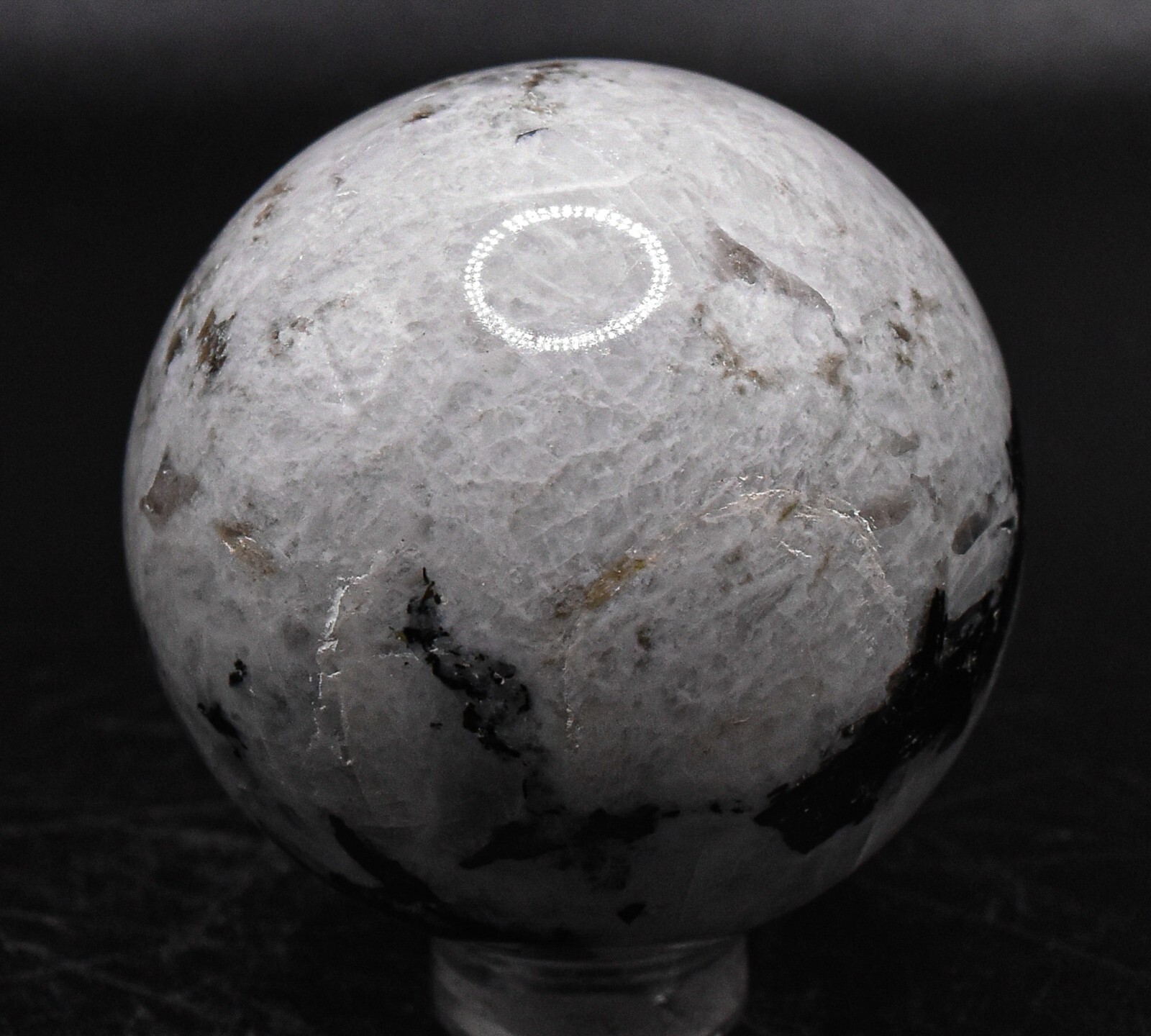 43mm Rainbow Moonstone w/ Black Tourmaline Crystal Mineral Sphere Ball - India | eBay