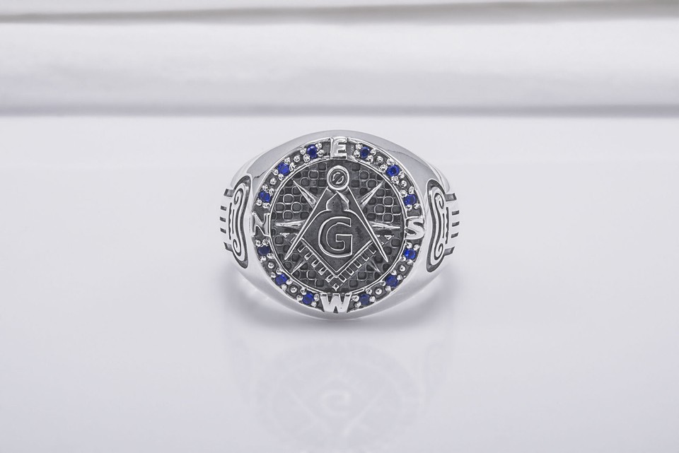 Handmade G Letter Ring Masonic Symbol Compasses Signet Freemason ...