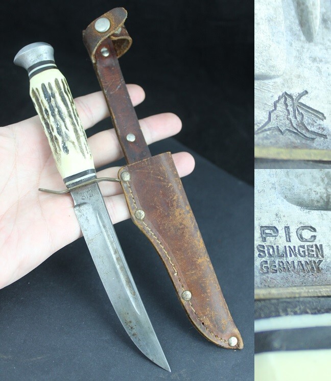 Vintage PIC Solingen Germany Hunting Knife sheath Skinner Bowie Hunter ...