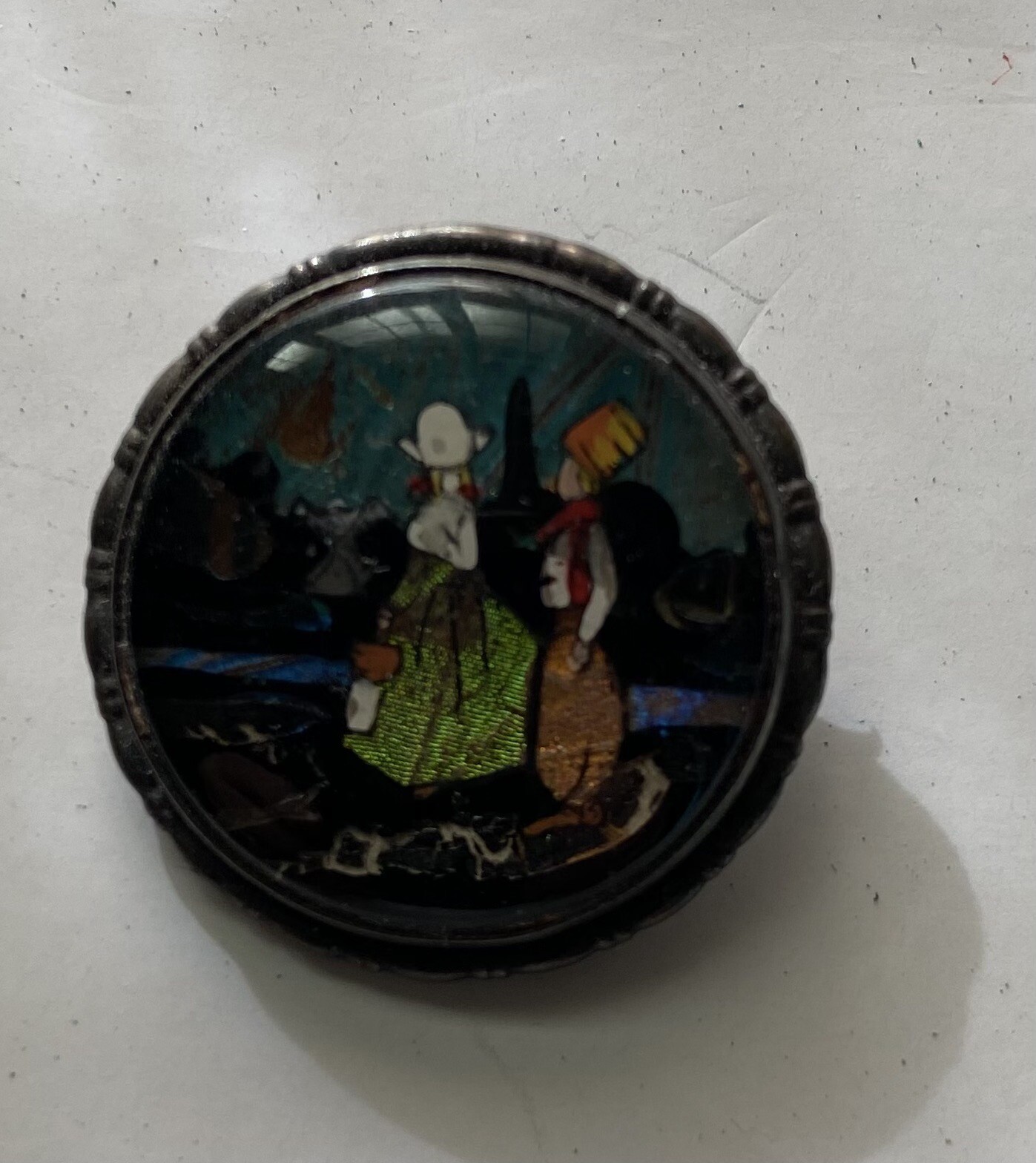 REVERSE PAINTING SILVER BROOCH PIN MADE IN ENGLAND - Gem