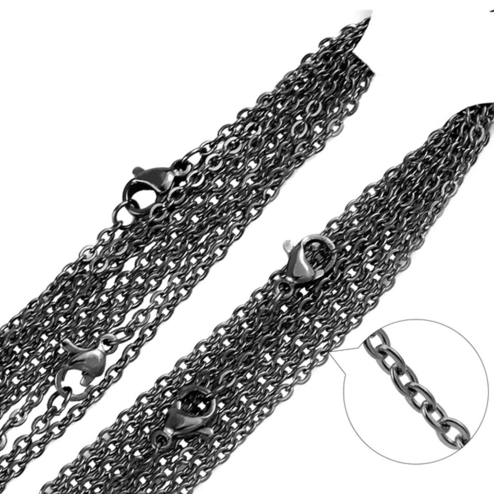 Black Stainless Steel 51 cm (20 Inch) 1.5 mm O Link Neck Chain Necklace ...
