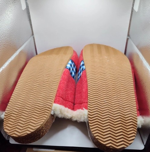 Lands’ End Cat Yarn Felt Scuff Slippers Red Size 9 House Shoes Gingham ...