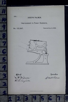 1872 PALMER CONCORD NH POWER HAMMER TOOL CONSTRUCTION PATENT LITHO ...