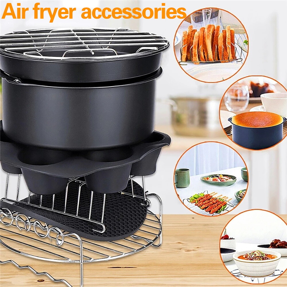 8 in Air Fryer Accessories Frying Cage Dish Baking Pan Rack Pizza Tray ...