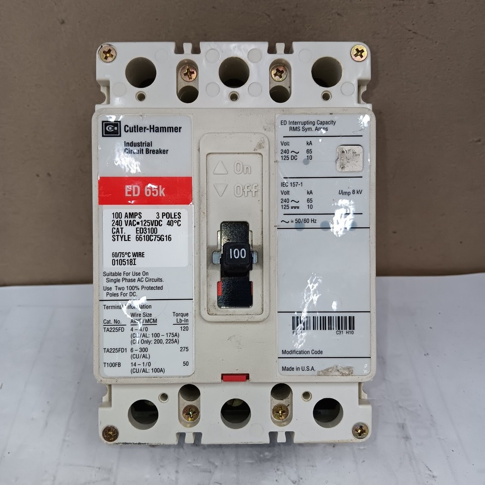 NEW EATON FD3100 CIRCUIT BREAKER 100 AMP 3 POLE 240 VAC 65kA | eBay
