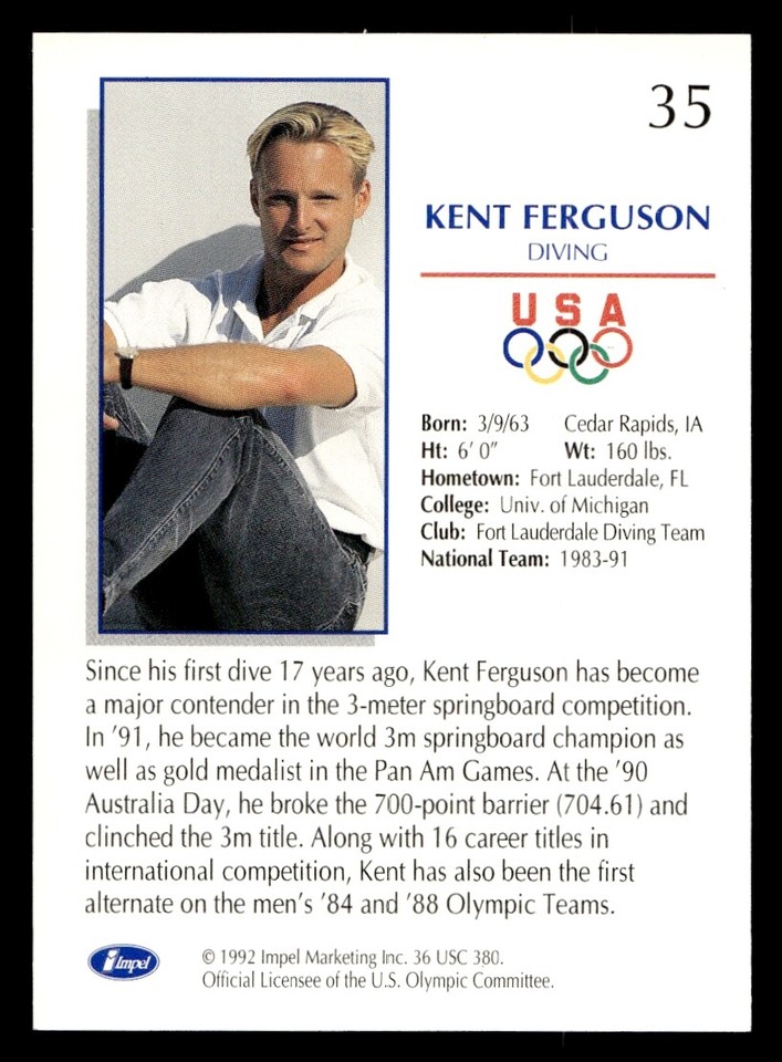 1992 Impel Olympics Kent Ferguson #35 USA | eBay
