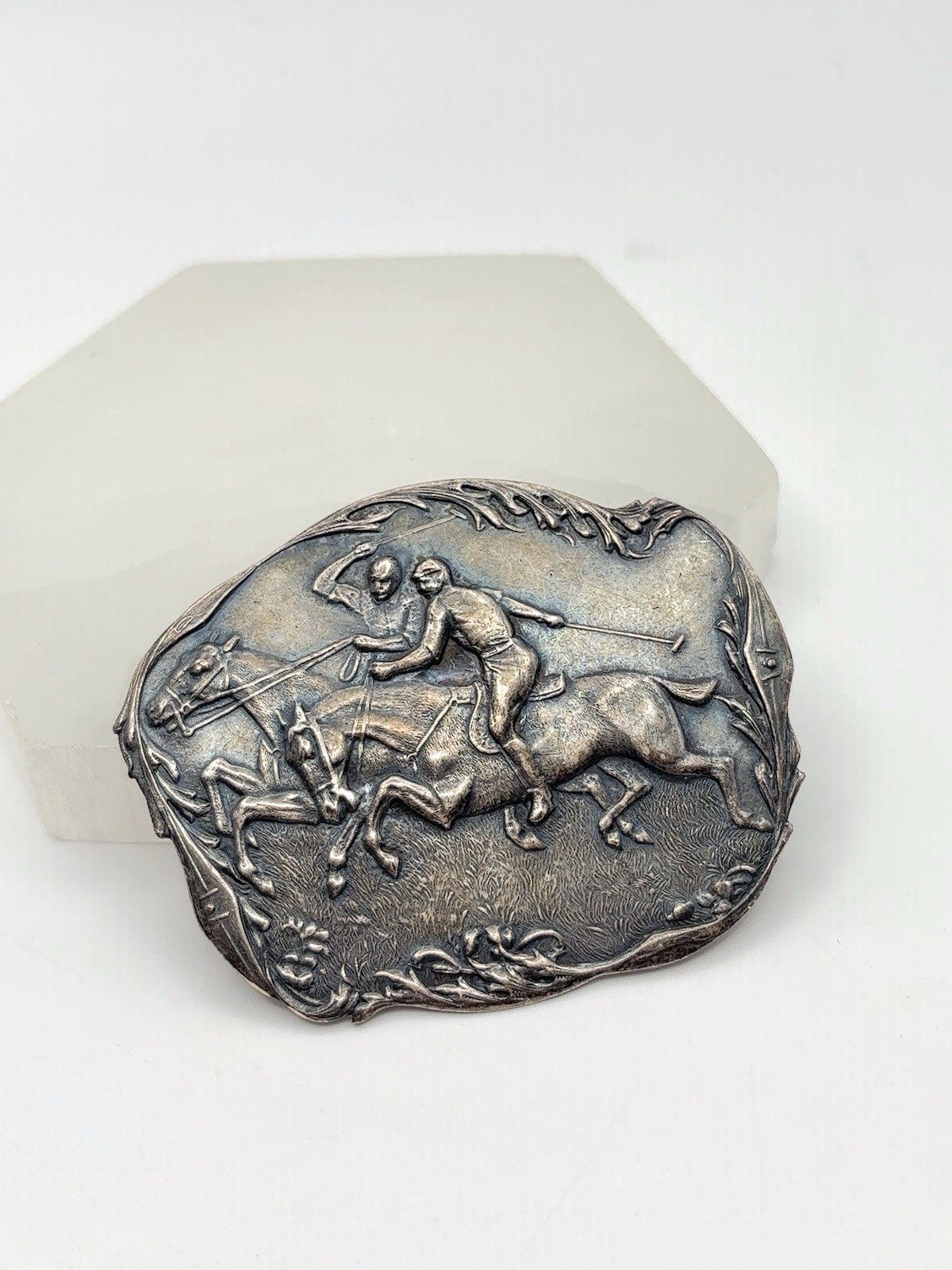Art Nouveau Polo Horse Brooch Pin Vintage Silver Tone… - Gem