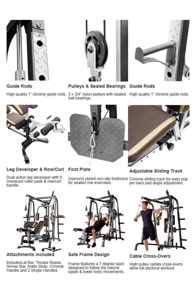 Marcy Home Gym Smith Cage System MD-9010G Weight Training Circuit Combo ...