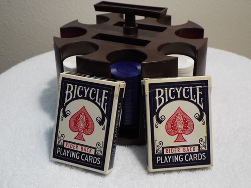 Vintage Revolving Hoyle Poker Chip Rack Caddy with Chips In Original ...