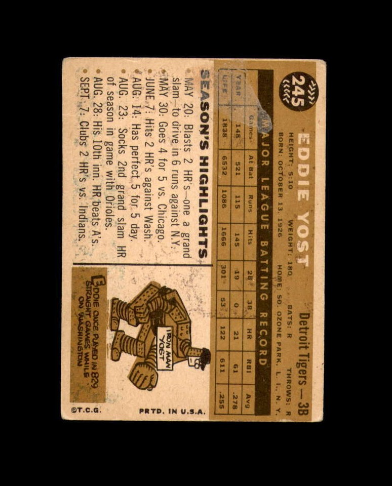 Eddie Yost Hand Signed 1960 Topps Detroit Tigers Autograph | eBay