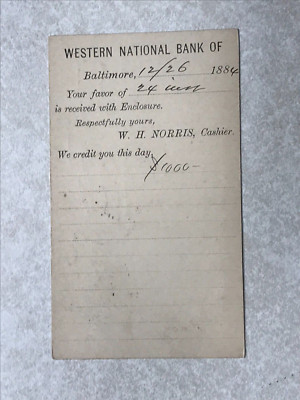 D2167 Postcard Postal Card Western National Bank of Baltimore MD ...
