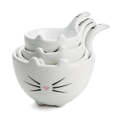 White Ceramic Cat Measuring Cups: Set of Cat Shaped Bowls - 1 Cup, 1/2 ...