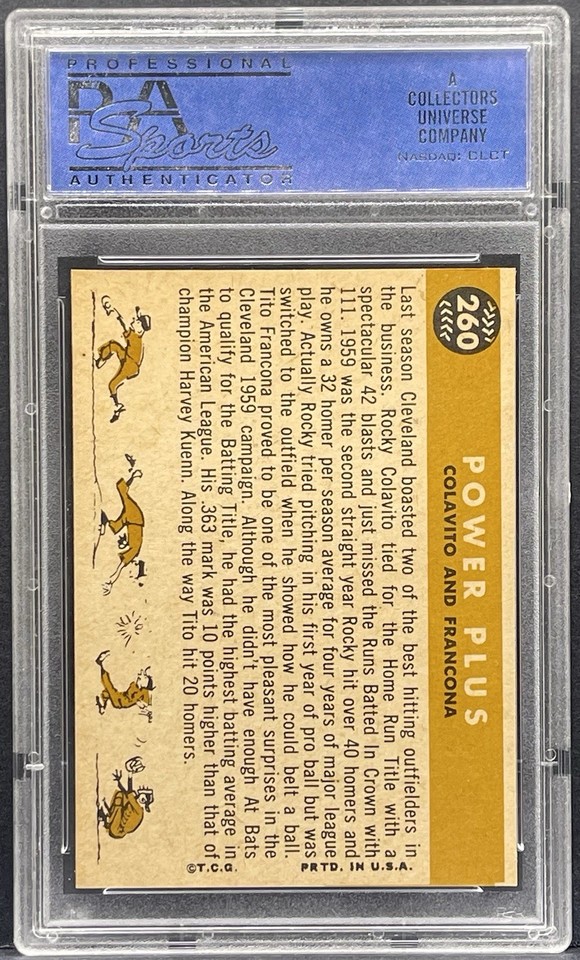 1960 Topps #260 Power Plus Rocky Colavito / Tito Francona Cleveland PSA ...