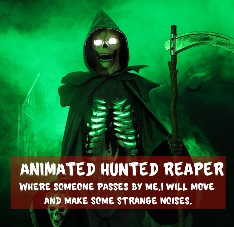 Halloween Grim Reaper Animatronic 8.5 Ft Talking Glowing Eyes Chest ...