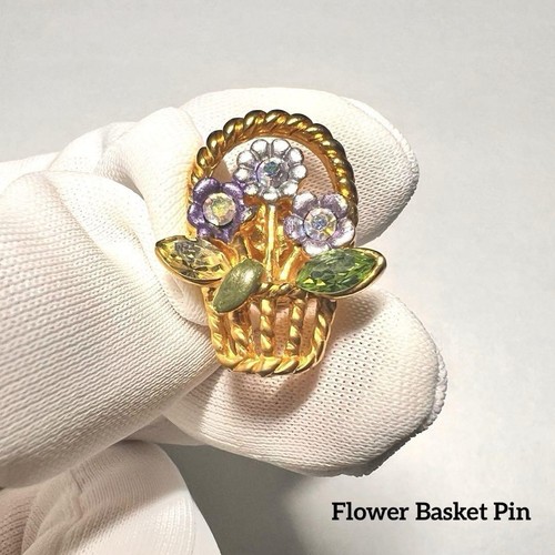 Flower Basket, Brooch, Golden, Flower, Tie Tack Type, Stone, Lapel Pin ...