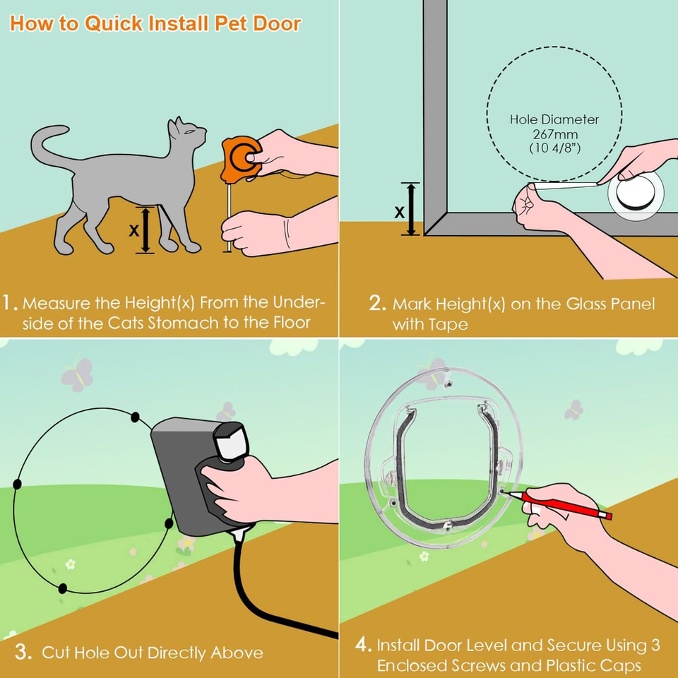 Cat Door, Transparent Pet Door Flap, Safety Pet Door with 4 Way Lock ...