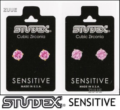 STUDEX SENSITIVE 3mm PINK CZ FASHION EAR STUDS HYPOALLERGENIC EARRINGS ...