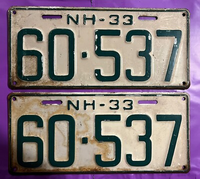 LICENSE PLATES New Hampshire 1933 pair 60–537 | eBay