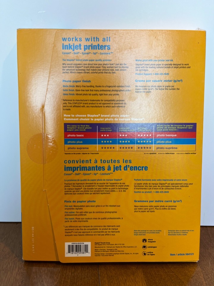 STAPLES Photo Supreme Paper 8-1/2" x 11" Double Sided Matte 50 Sheet ...