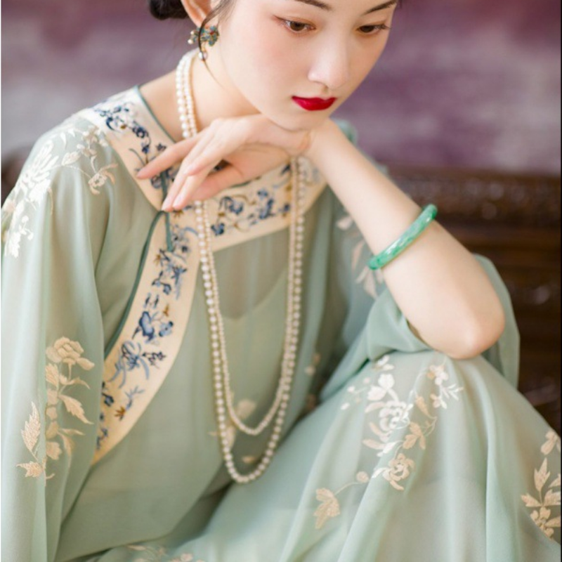Lady Chinese Chiffon Sheer Cheongsam Embroidery Floral Long Dress ...