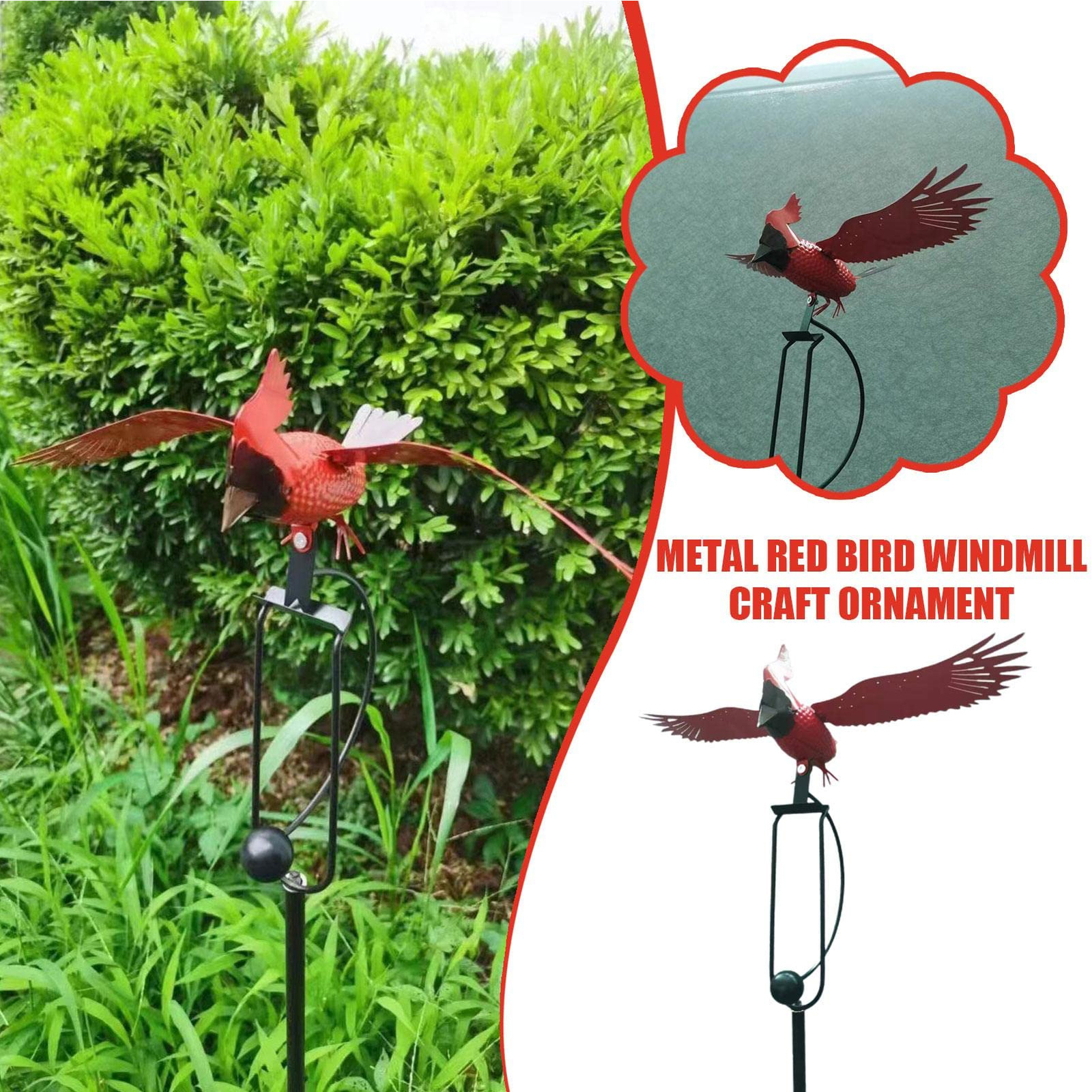 Metal Red Bird Windmill, Flying Cardinal Yard Stake, Garden Art Bird ...