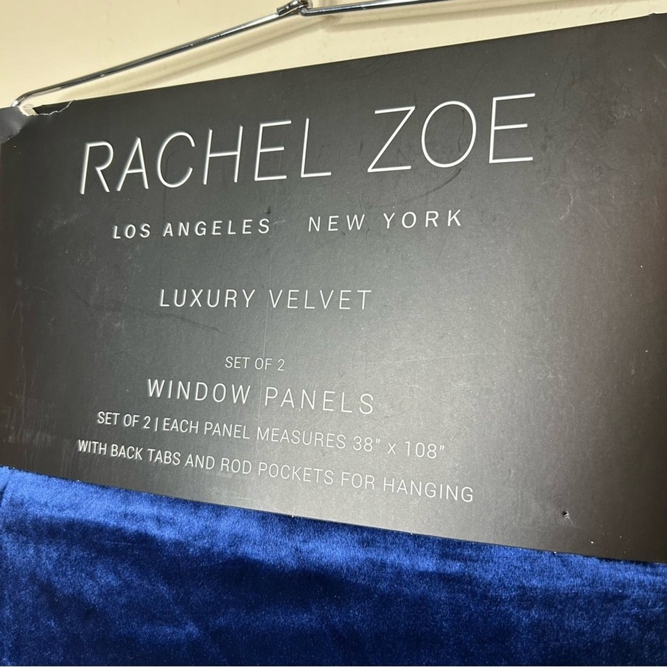 Rachel Zoe Royal Blue Luxury Velvet Window Curtain Set 2 Panel 38x108 ...
