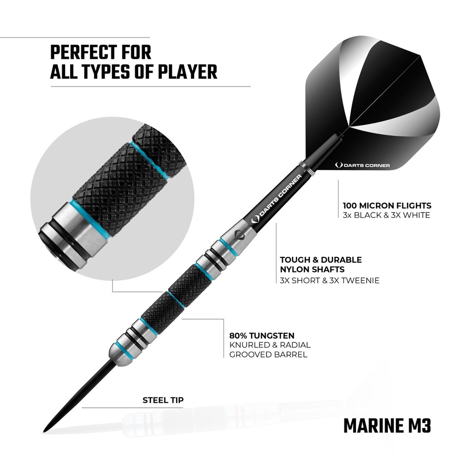 Darts Corner Marine Steel Tip Darts Set (21g–30g Options) Flight/Stem ...