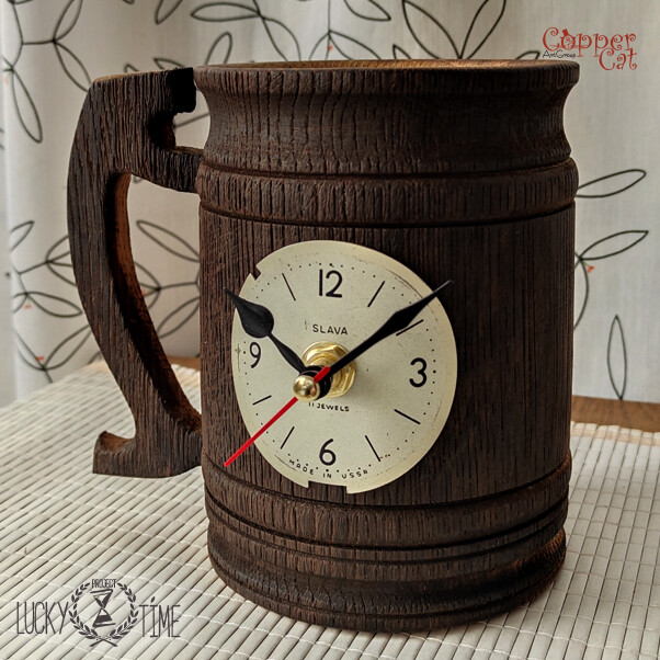 Designer Table Clock “Wooden mug” Unique item Retro USSR elements ...