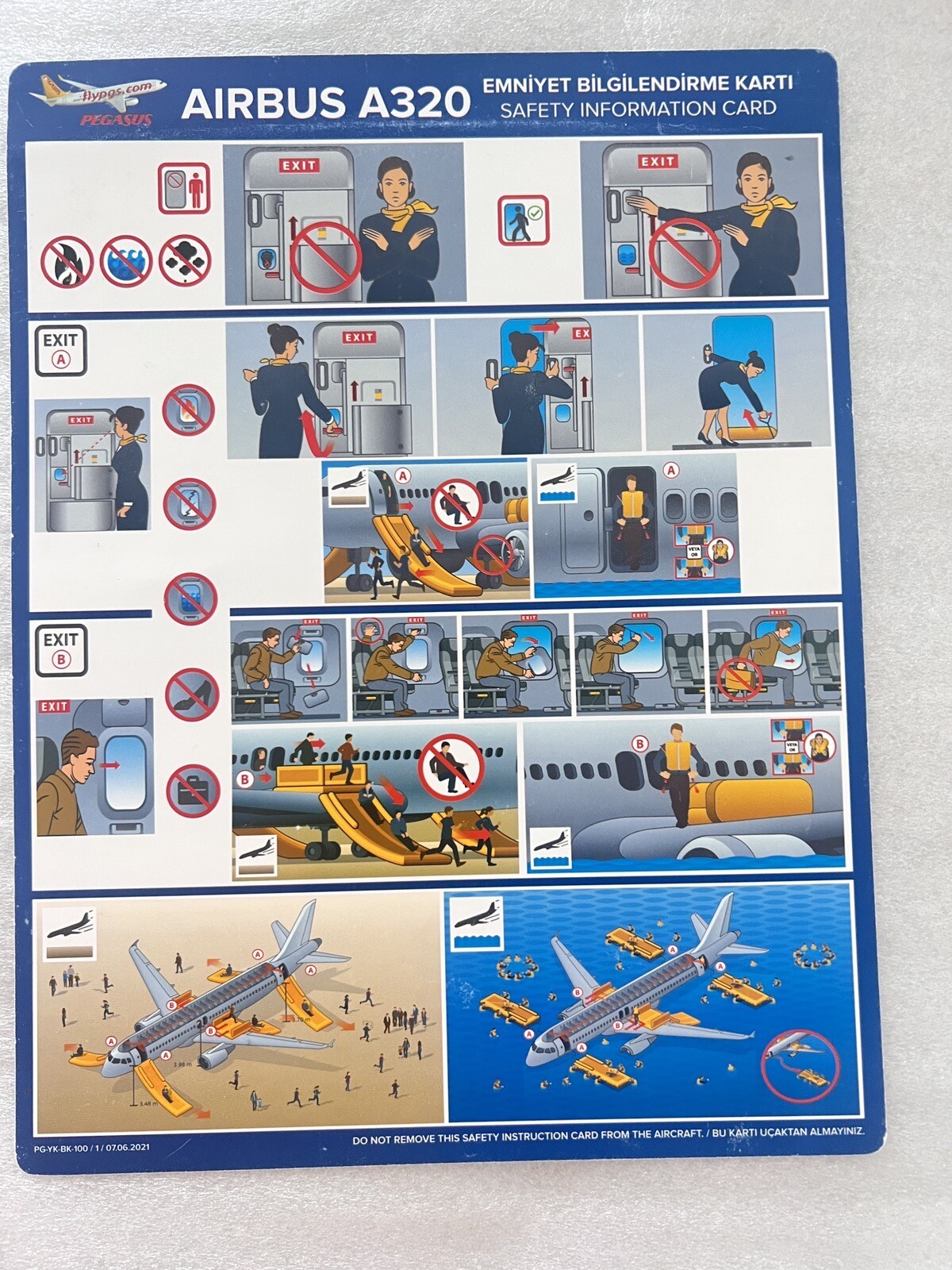 Pegasus Turkish Airlines Airbus A320 Safety Card Safety Instruction ...