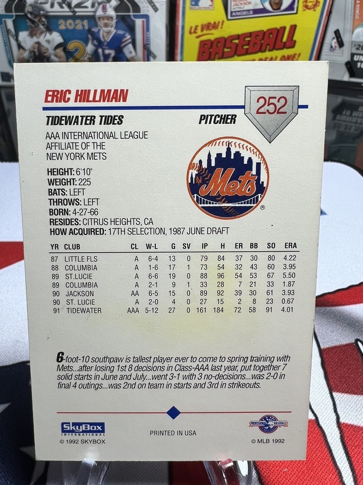 1992 SkyBox Pre-Rookie - AAA Packs #252 Eric Hillman (RC) Auto Signed ...