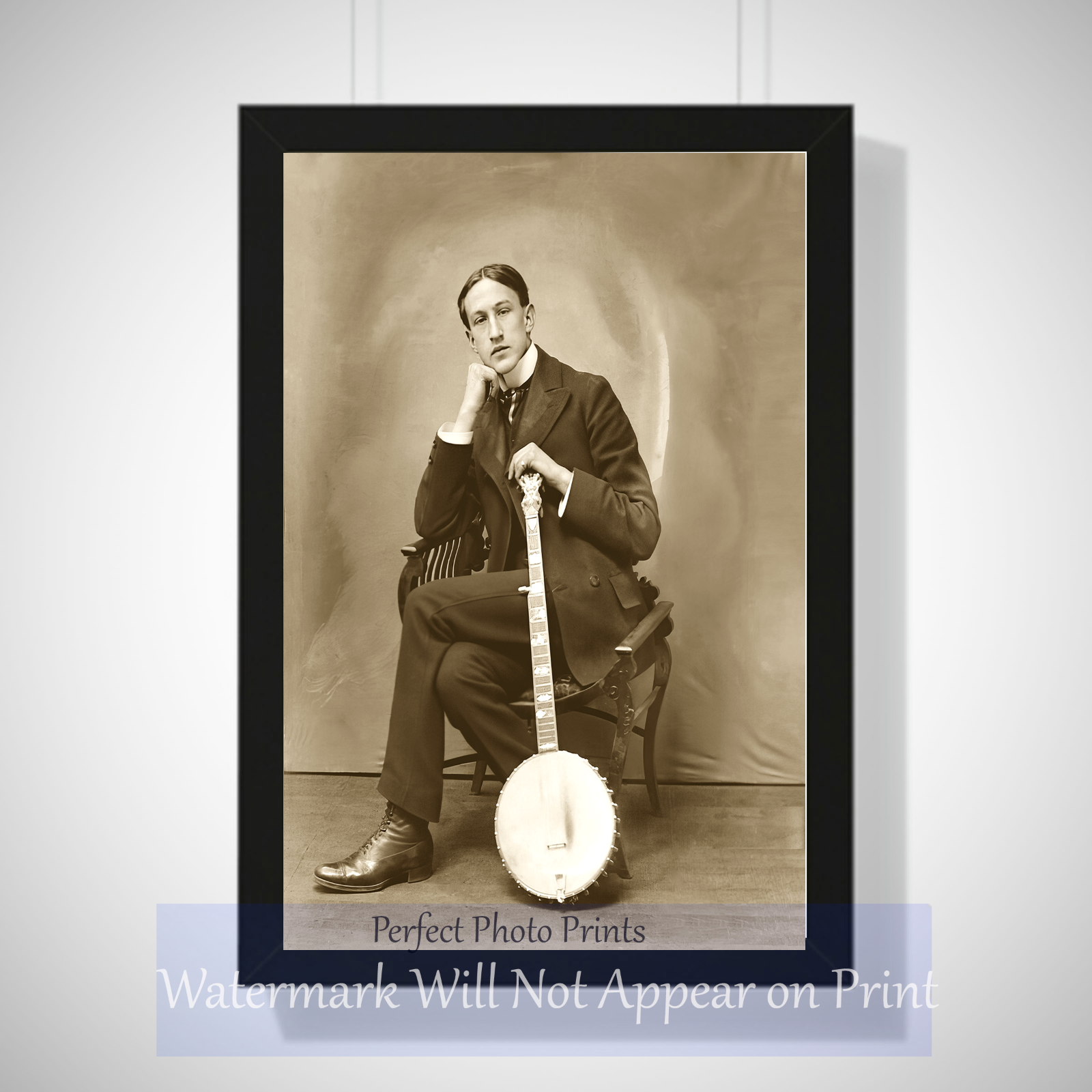 Antique Banjo Player Studio Photo Print - Early 1900s Musician, Photo ...