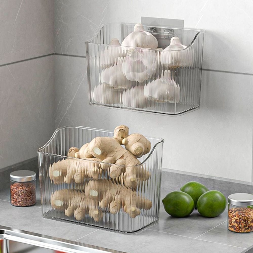 Transparent Ginger Storage Box Self Adhesive Wall Hanging Basket Home ...