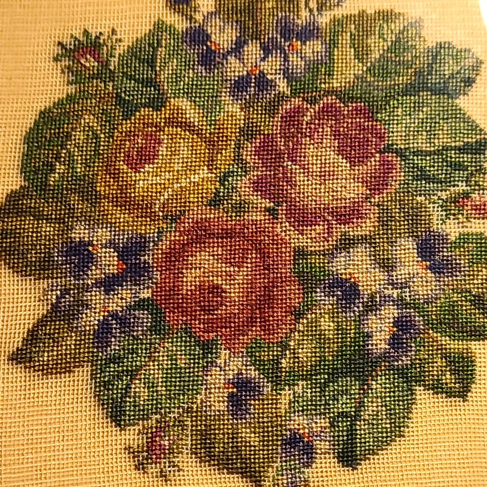 Vintage Flower Roses Petit Point Stitch Needlepoint Wall Art Square ...