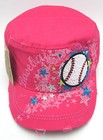 Womens Pink Military Cadet Cap Hat Rhinestone Baseball Stars Distressed ...