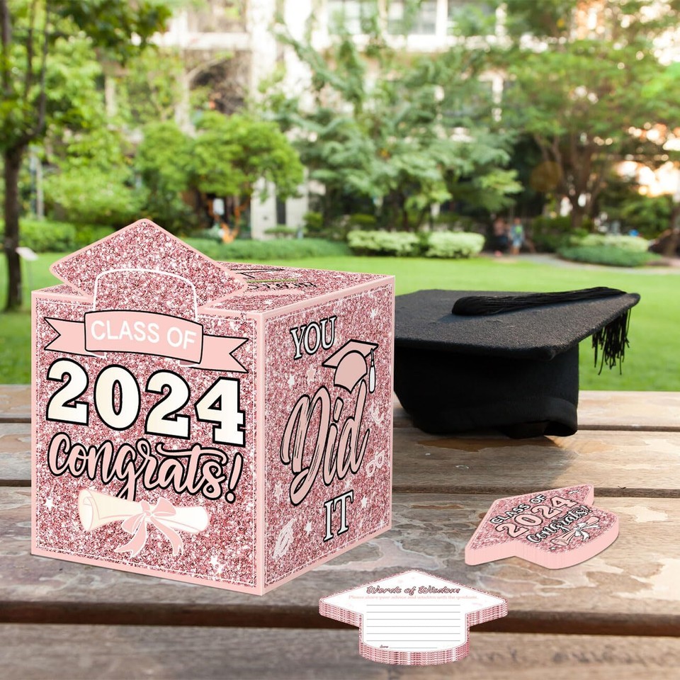 Pink Graduation Card Box 2024 Graduation Party Decorations Rose Gold ...